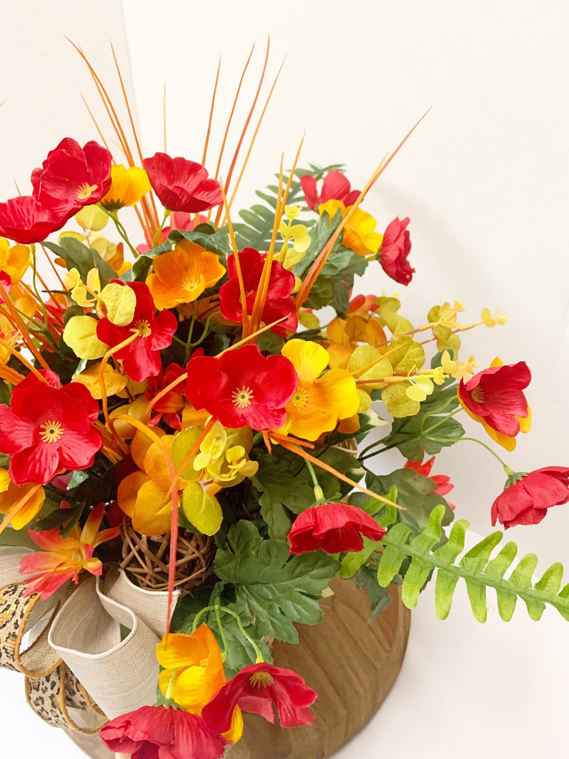 Fall Centerpiece, Red and Yellow Floral Arrangement, Rustic Fall ...