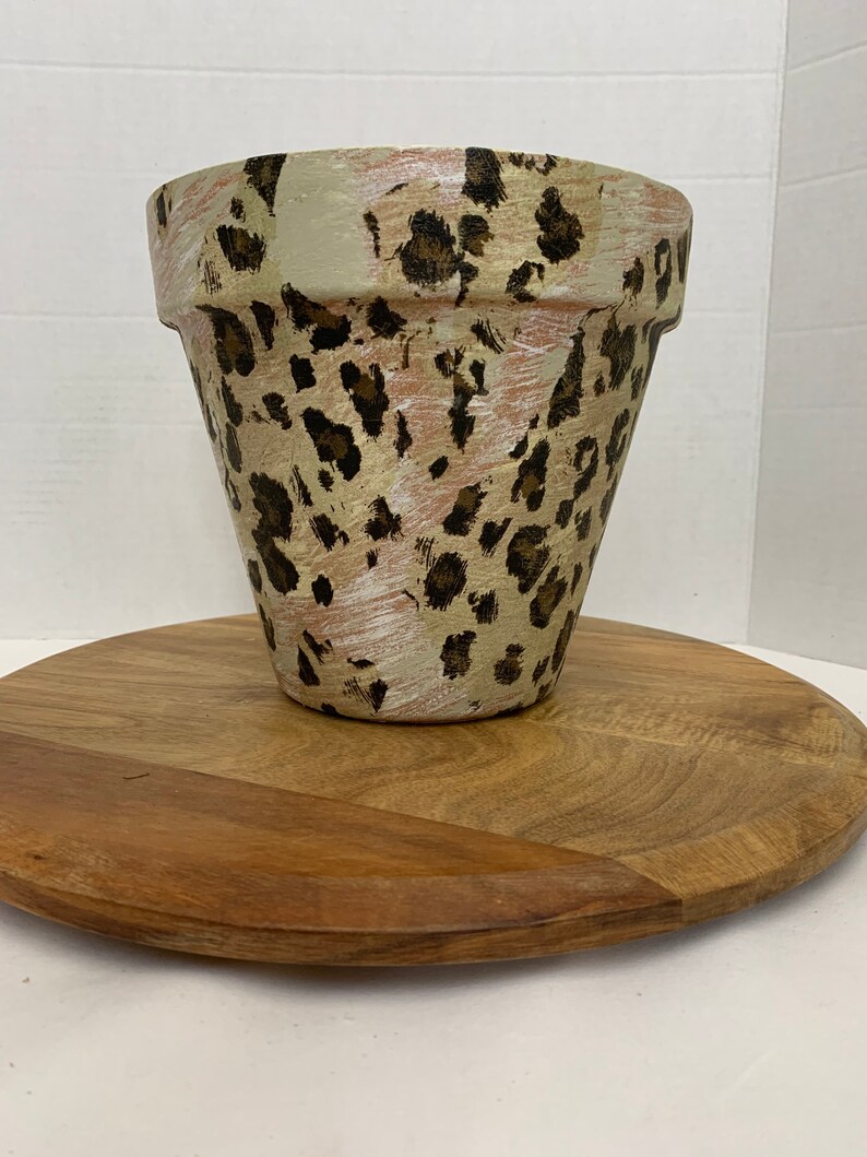 Decoupaged Leopard Print Garden Planter, Animal Print Flower Pot ...