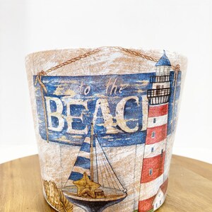 Decoupaged Beach Garden Planter With Lighthouse and Sail Boat, Outdoor ...