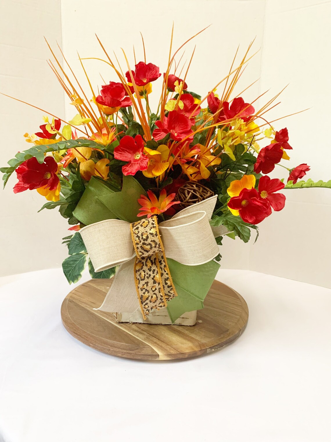 Fall Centerpiece Red and Yellow Floral Arrangement Rustic - Etsy