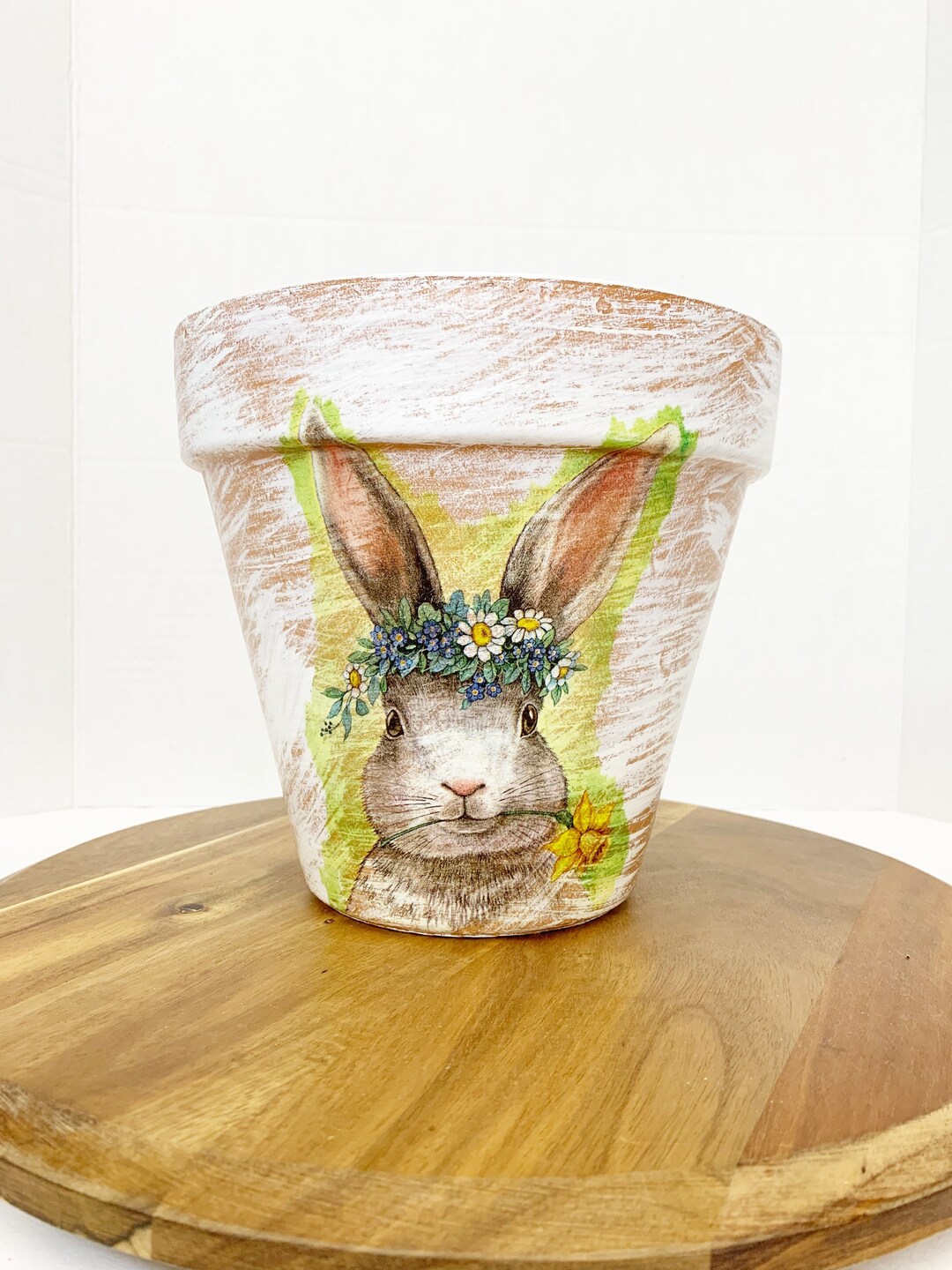 Decoupaged Easter Garden Planter, Easter Bunny Flower Pot, Gardeners ...
