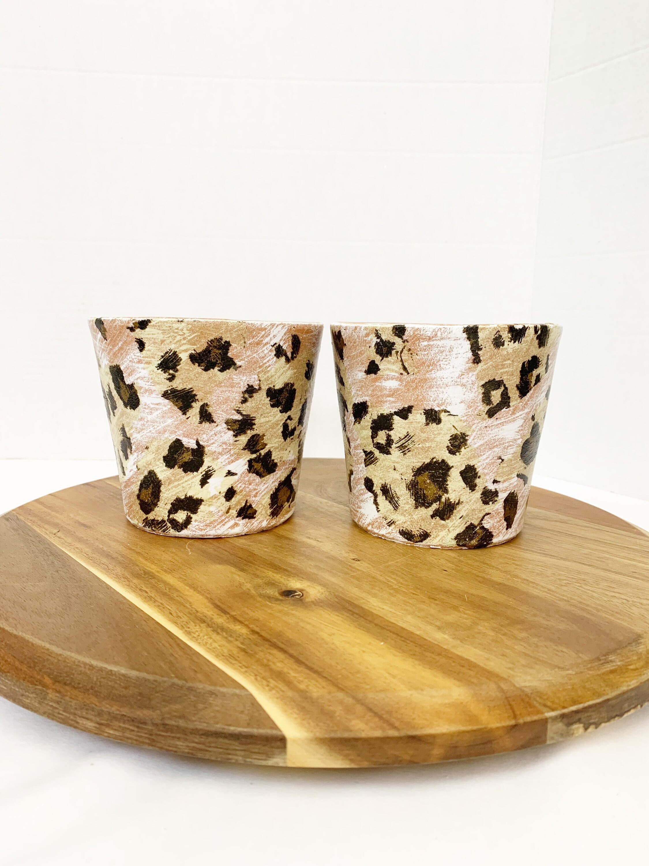 Decoupaged Leopard Print Garden Planters, Animal Print Decor, Garden ...
