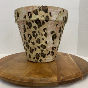 Decoupaged Leopard Print Garden Planter, Animal Print Flower Pot ...