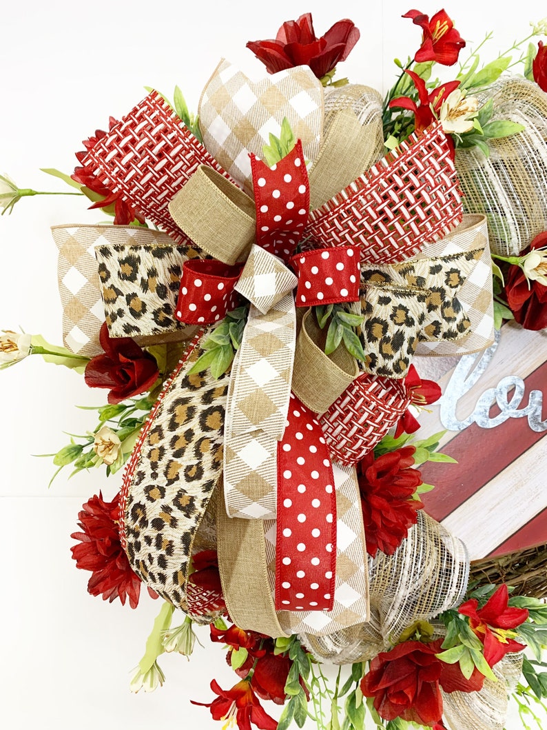 Rustic Heart Wreath for Front Door, Farmhouse Everyday Floral Heart ...