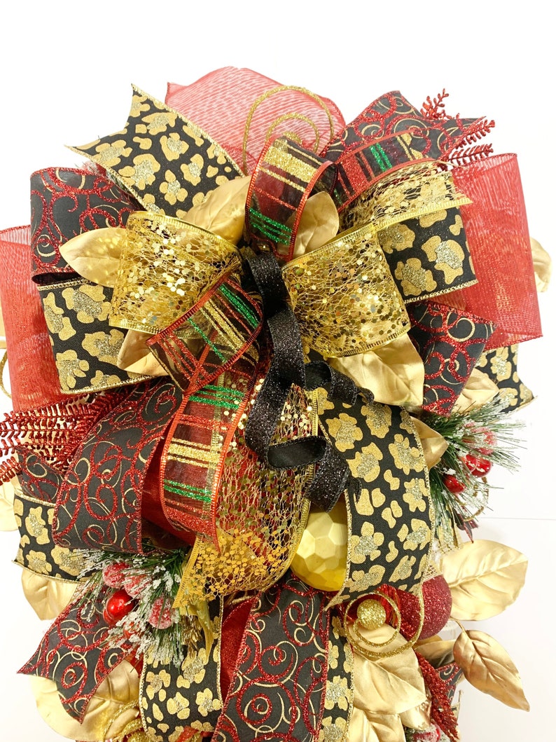 Leopard Print Christmas Swag With Gold Accents for Front Door ...