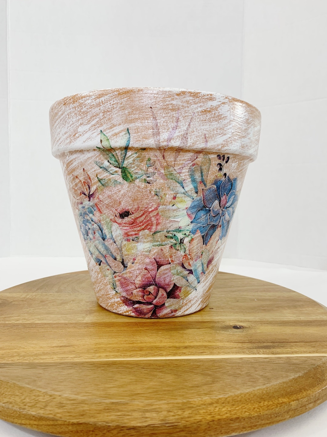 Decoupaged Succulent Garden Planter, Succulents Flower Pot, Decoupaged ...