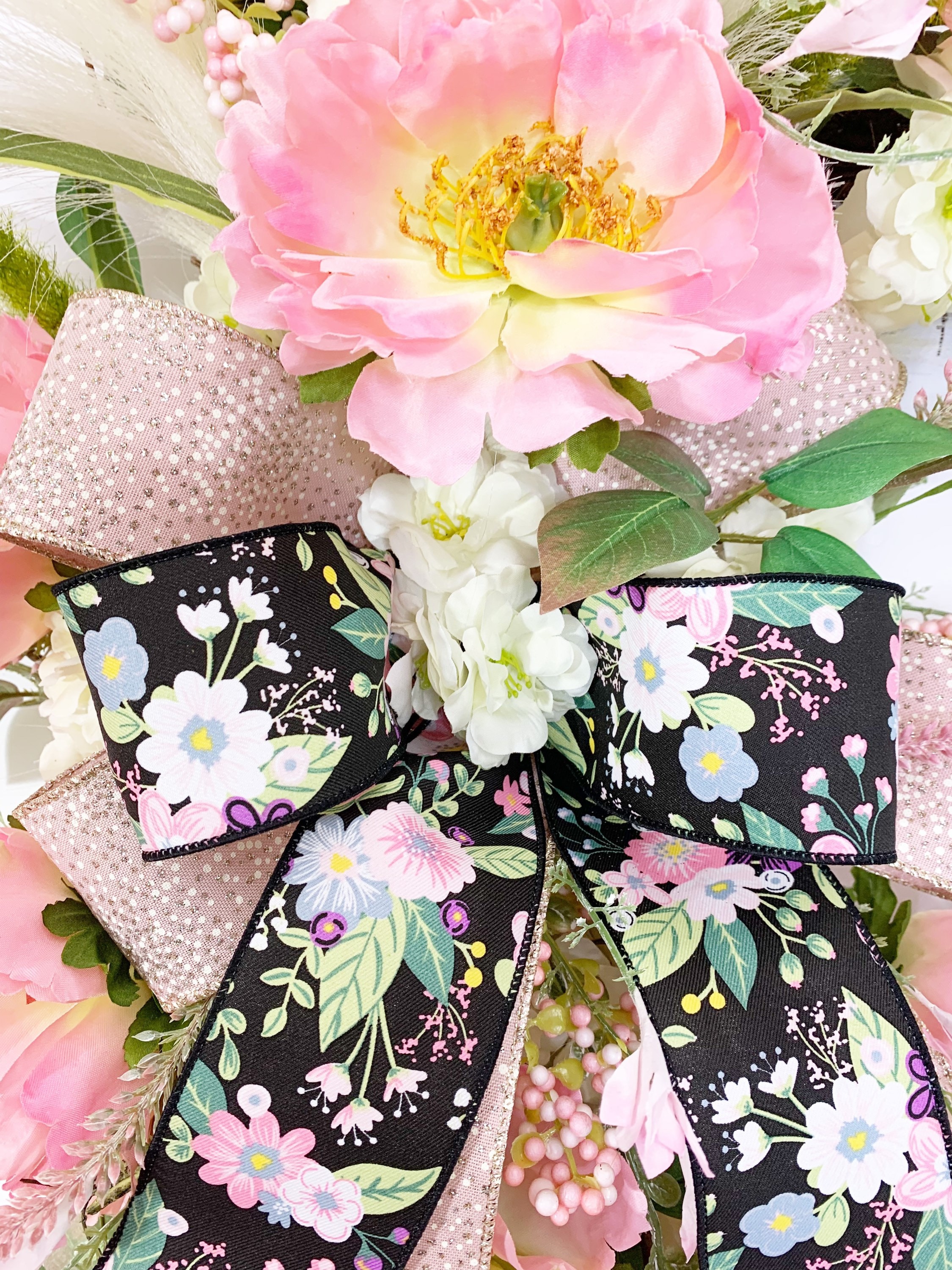 Elegant Everyday Boho Wreath for Front Door, Pink Floral Boho Chic ...