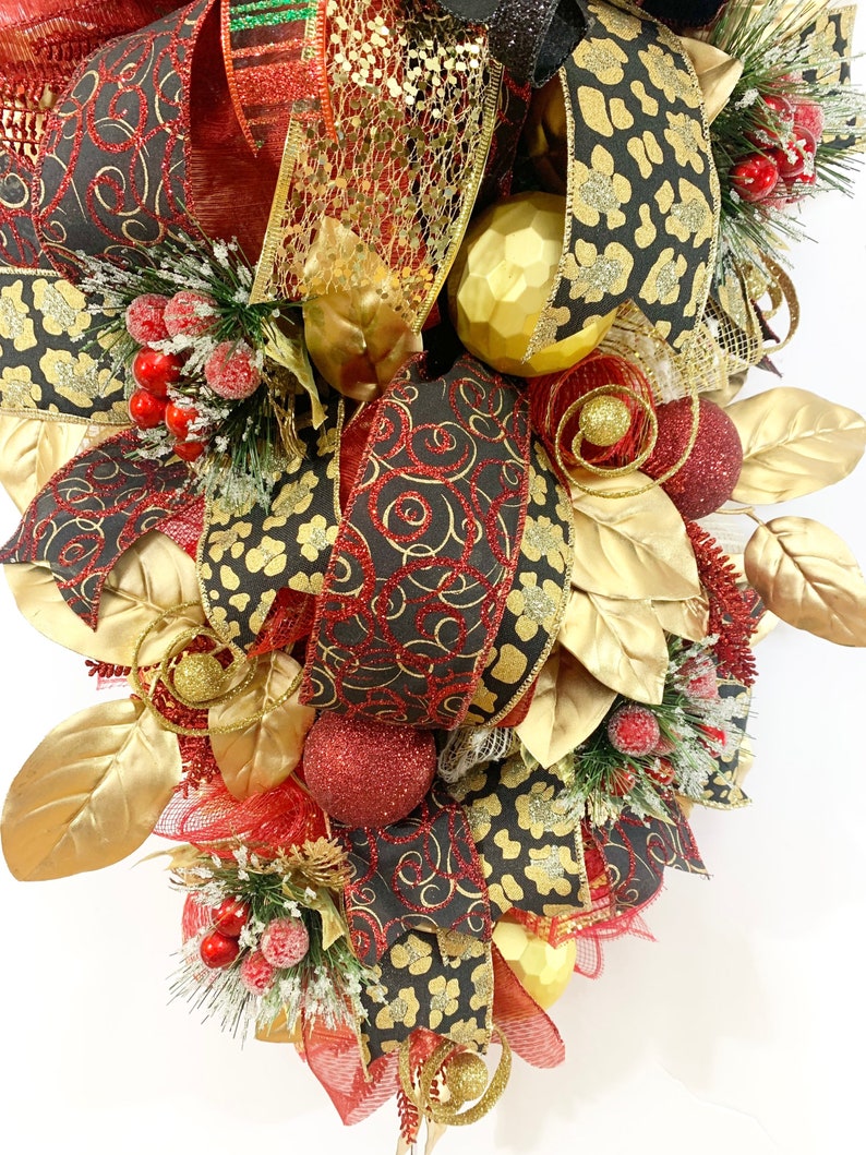 Leopard Print Christmas Swag With Gold Accents for Front Door ...