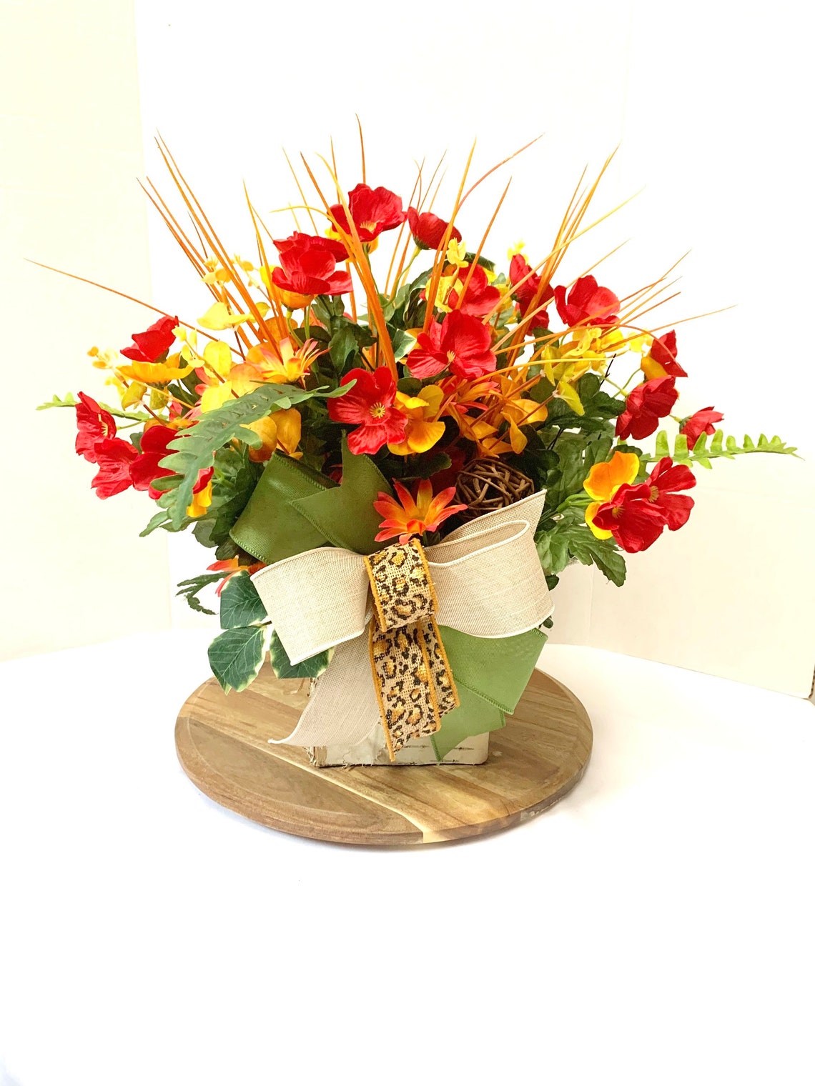 Fall Centerpiece Red and Yellow Floral Arrangement Rustic - Etsy
