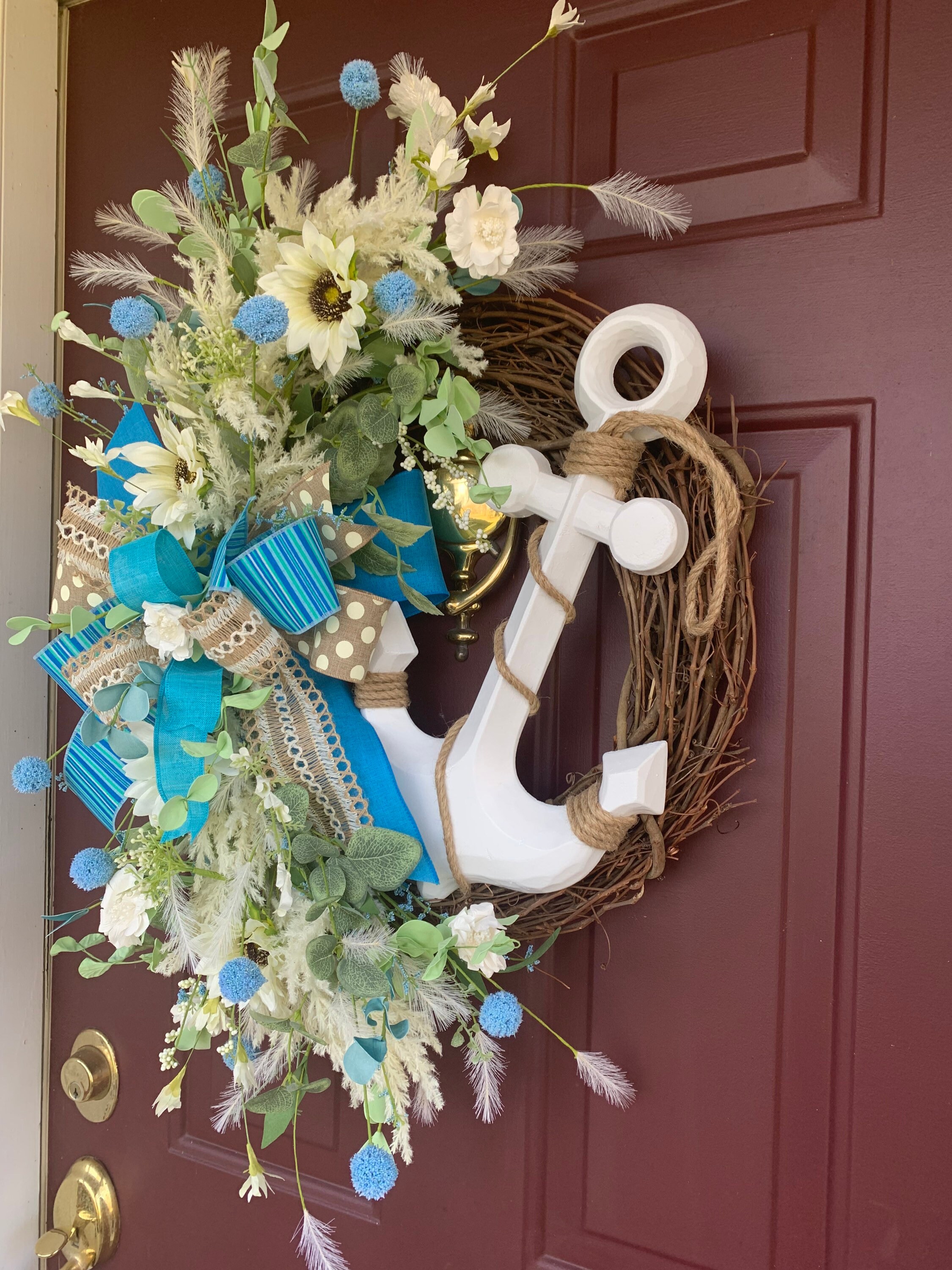 Nautical Beach Wreath With Sunflowers and Anchor for Front Door ...