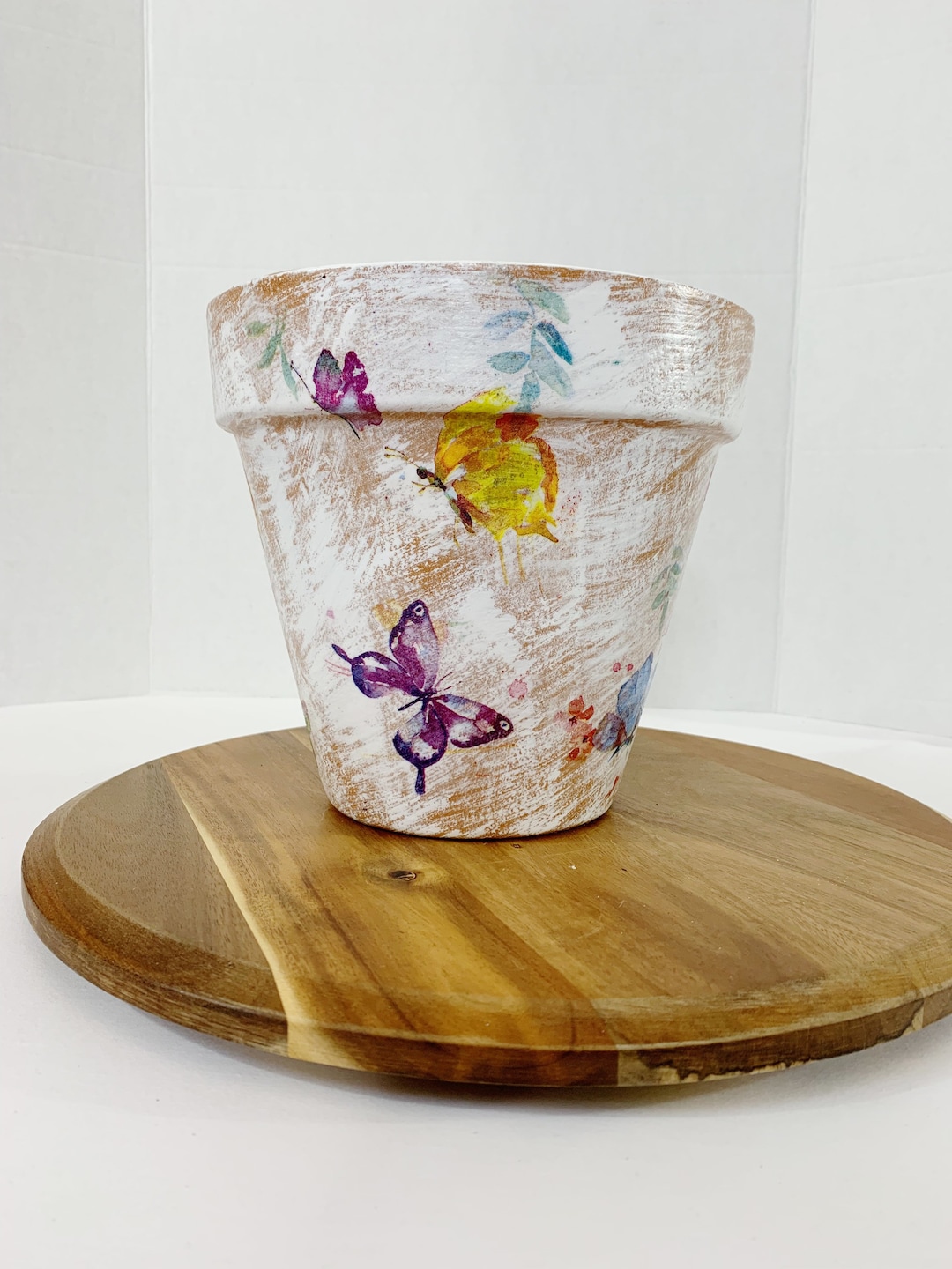 Decoupaged Colorful Butterfly Garden Planter, Vibrant Butterfly Flower ...