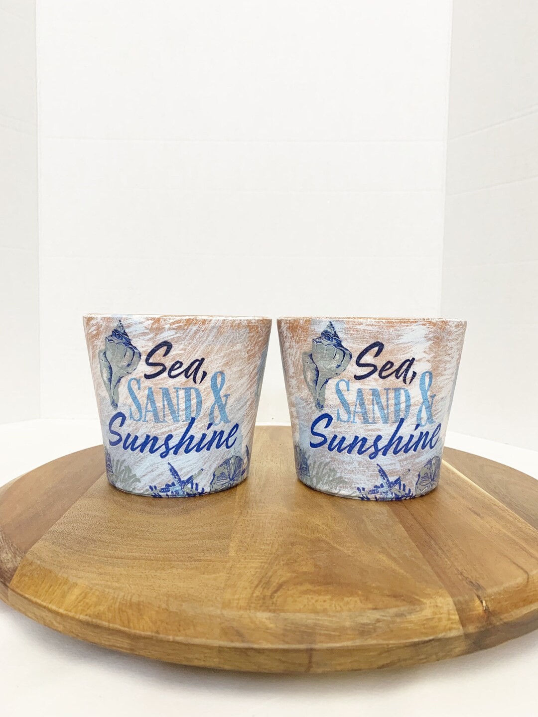 Decoupaged Beach Garden Planters, Seaside Flower Pots, Outdoor Ocean ...