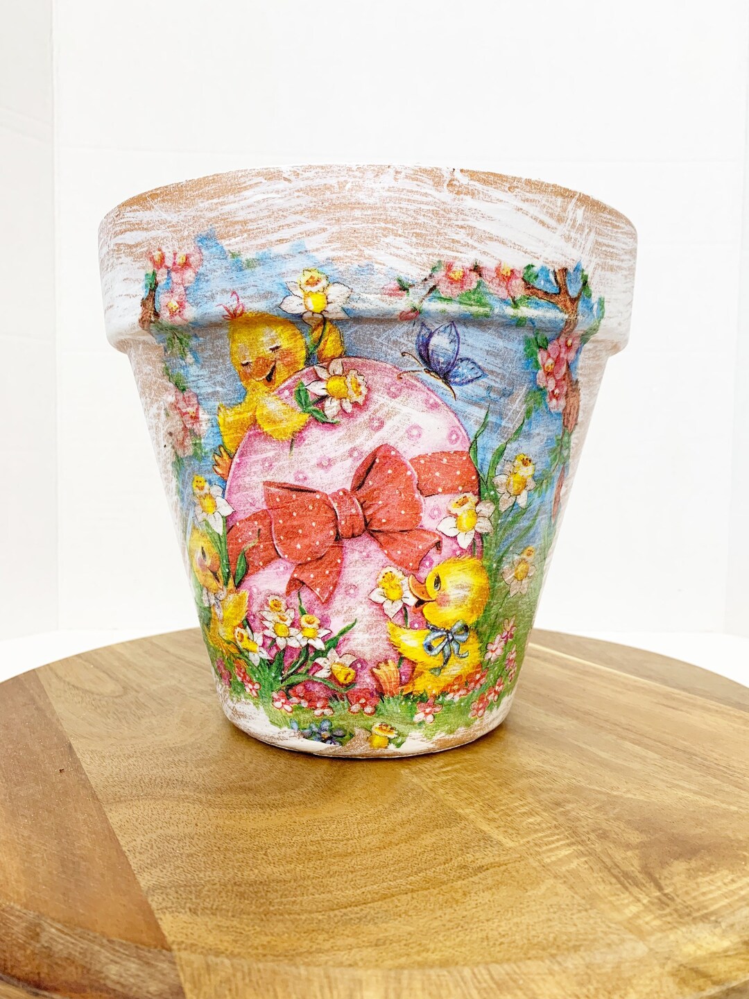 Decoupaged Easter Garden Planter,easter Ducks Flower Pot, Easter Egg ...