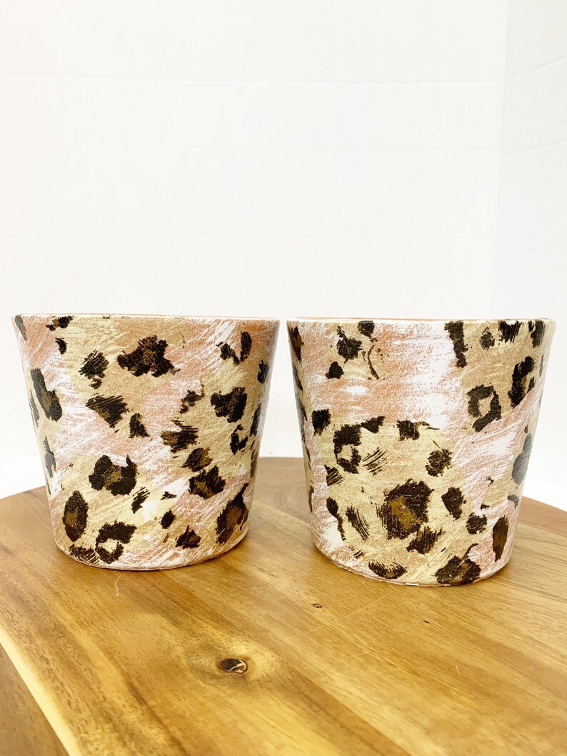 Decoupaged Leopard Print Garden Planters, Animal Print Decor, Garden ...