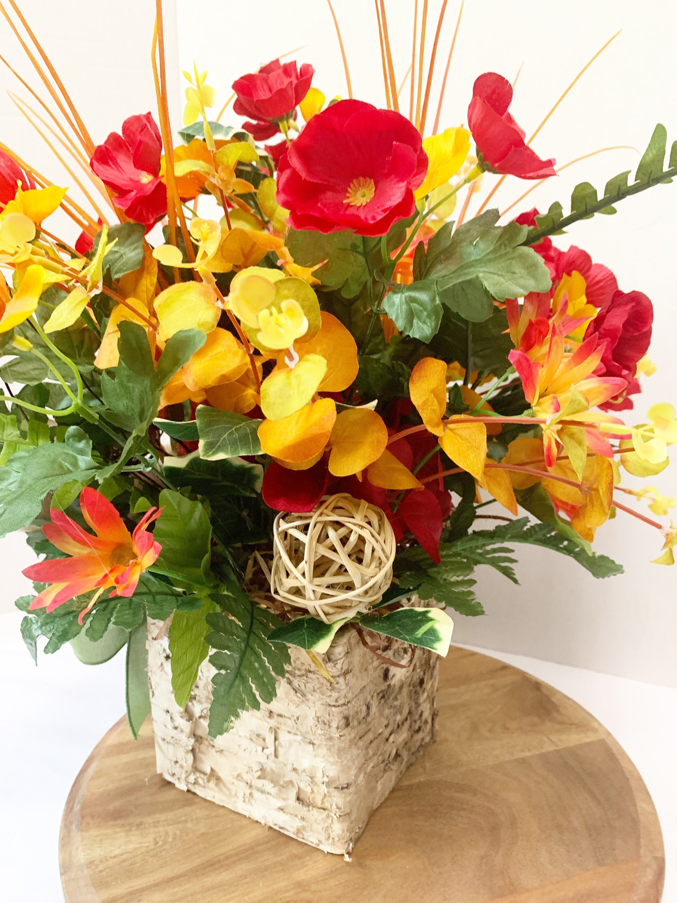 Fall Centerpiece Red and Yellow Floral Arrangement Rustic - Etsy