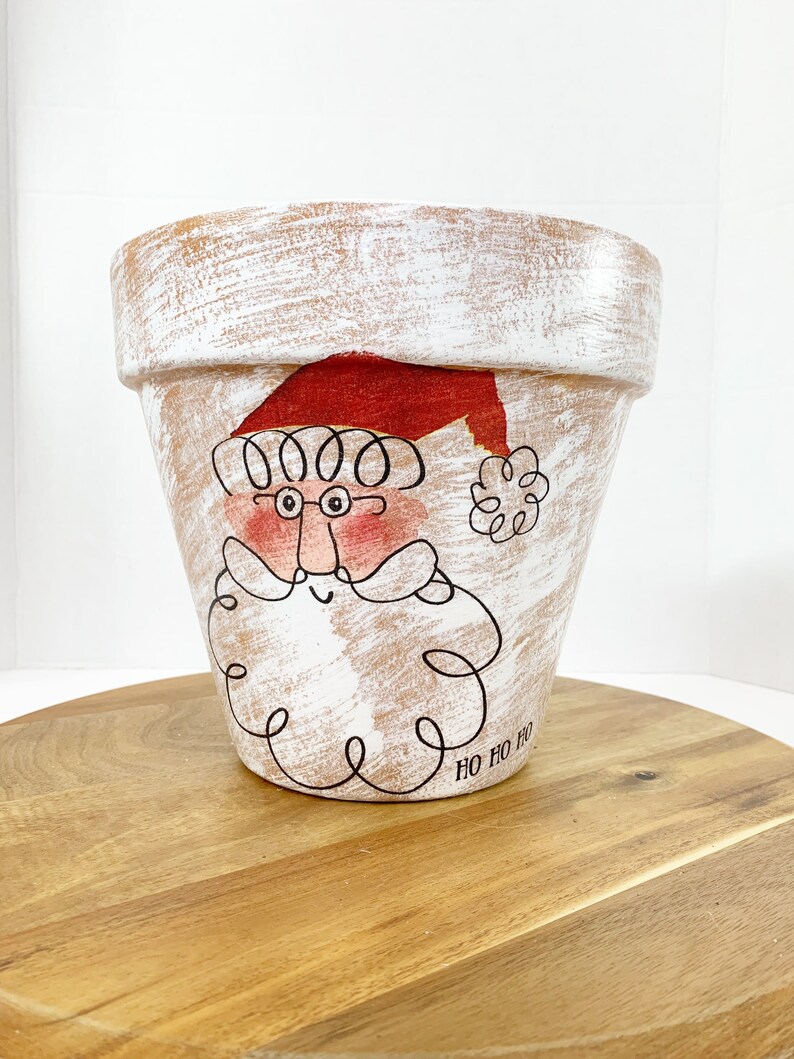 Decoupaged Santa Garden Planter, Christmas Flower Pot - Etsy