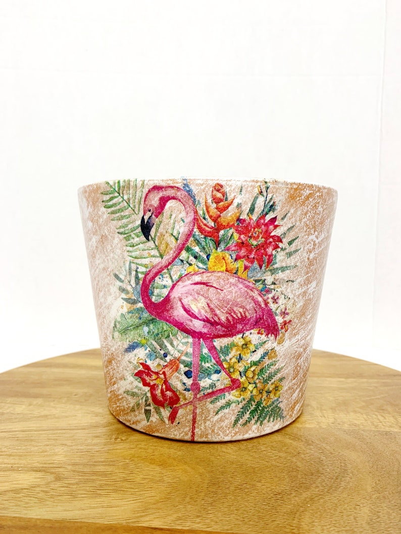 Decoupaged Flamingo Garden Planter, Flamingo Flower Pot, Pink Flamingo ...