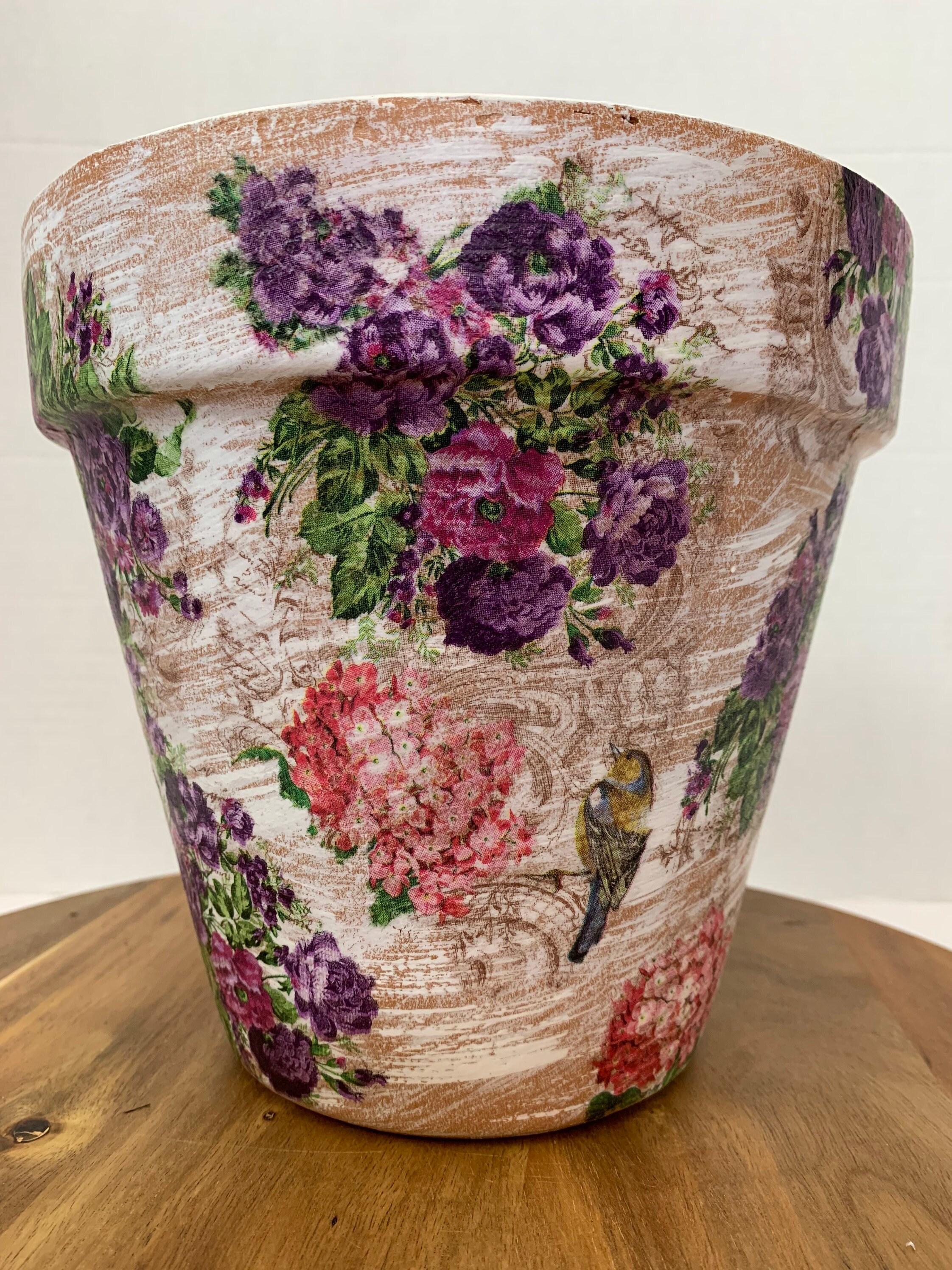 Decoupaged Garden Planter, Decorated Flower Pot, Garden Decor ...