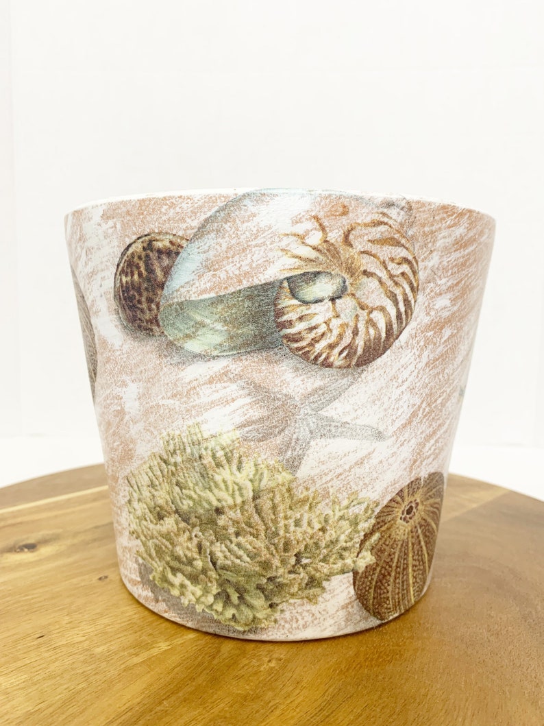 Decoupaged Seashells Garden Planter Beach Flower Pot Ocean - Etsy