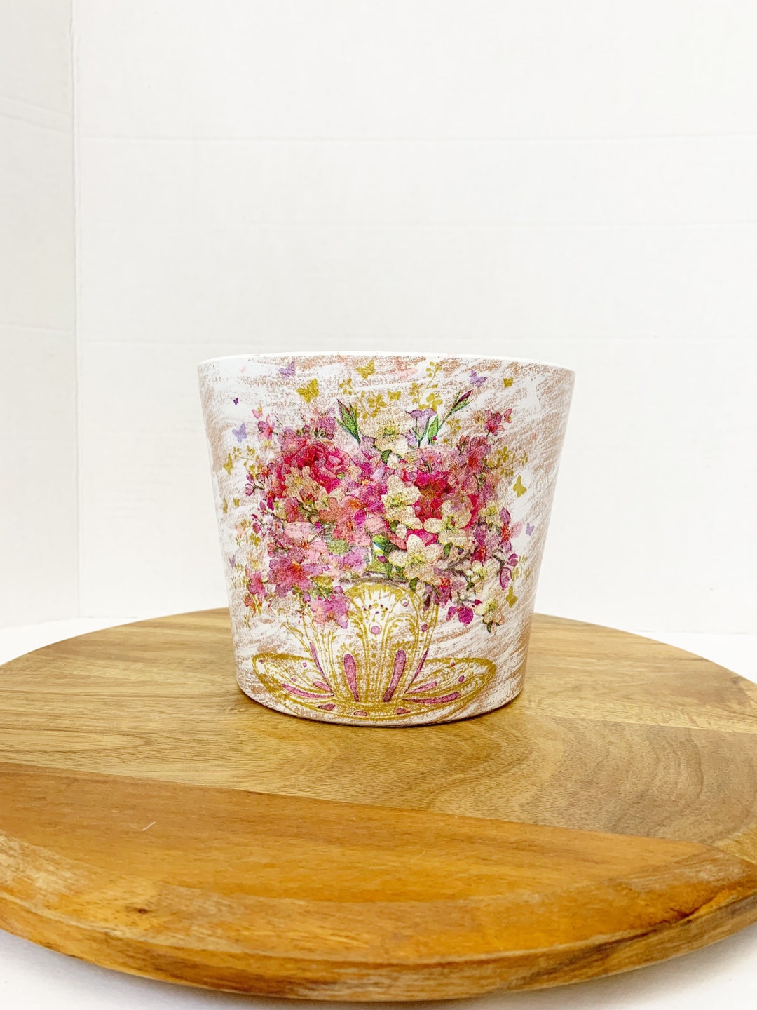 Decoupaged Garden Planter With Flowers, Spring Garden Flower Pot ...