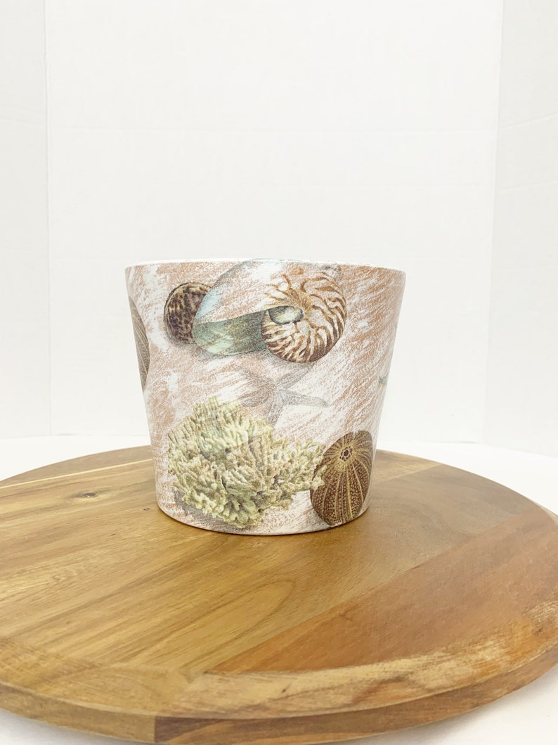 Decoupaged Seashells Garden Planter, Beach Flower Pot, Ocean Front ...