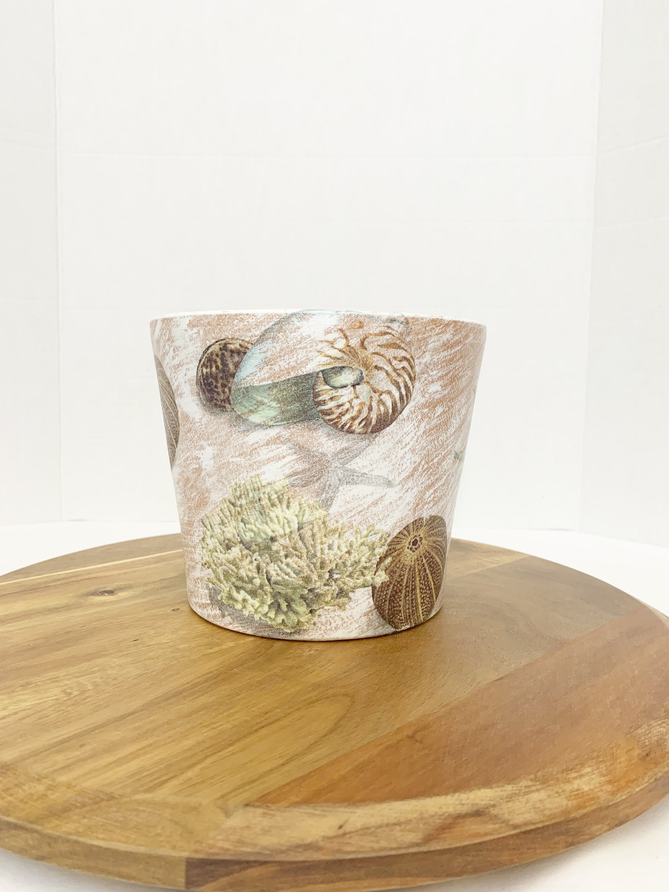 Decoupaged Seashells Garden Planter, Beach Flower Pot, Ocean Front ...