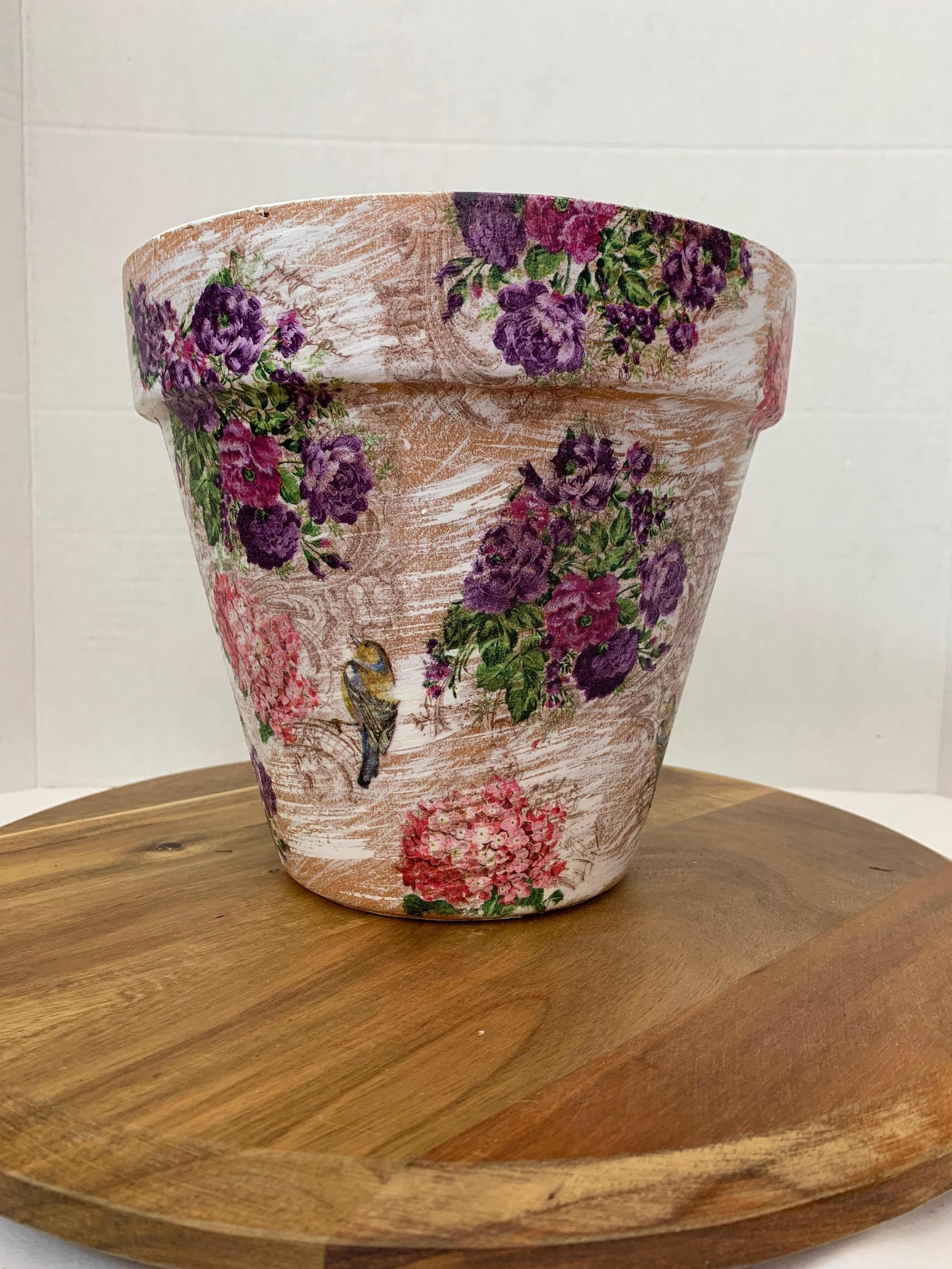 Decoupaged Garden Planter, Decorated Flower Pot, Garden Decor ...