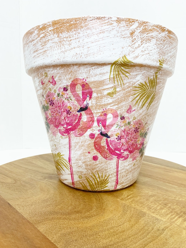 Decoupaged Pink Flamingo Garden Planter, Hand Painted Flower Pot - Etsy