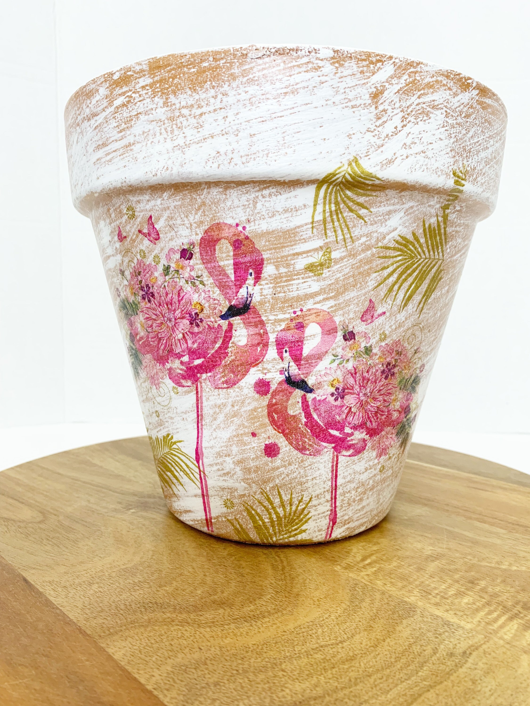 Decoupaged Flamingo Garden Planter, Flamingo Flower Pot, Pink Flamingo ...