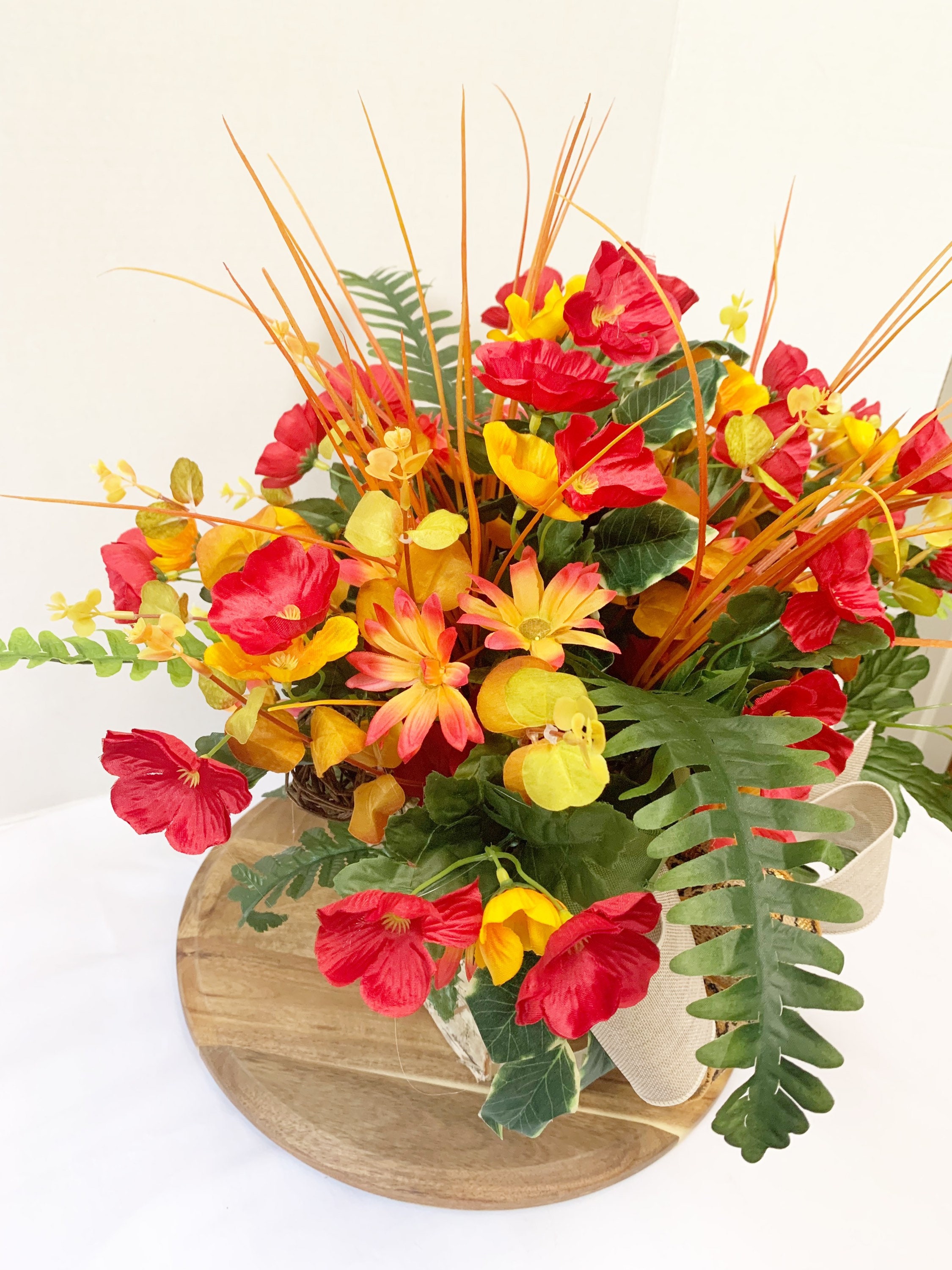 Fall Centerpiece, Red and Yellow Floral Arrangement, Rustic Fall ...