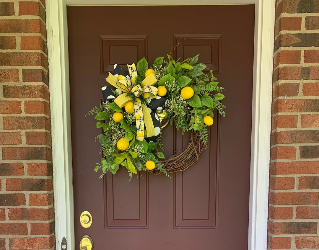 Summer Lemon Wreath for Front Door, Lemon Wreath Decor for Front Porch ...