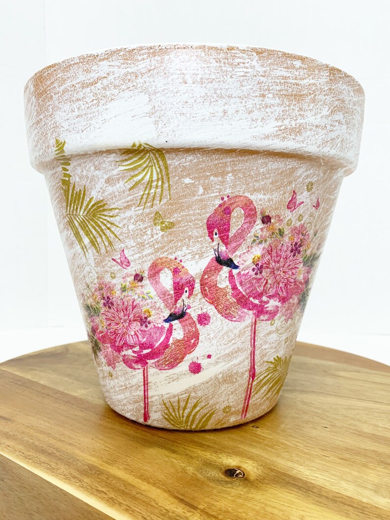 Decoupaged Pink Flamingo Garden Planter, Hand Painted Flower Pot - Etsy