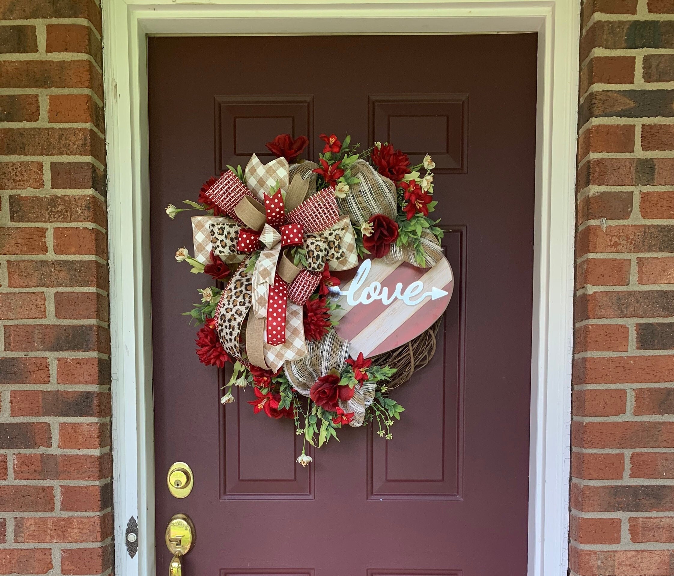 Rustic Heart Wreath for Front Door, Farmhouse Everyday Floral Heart ...