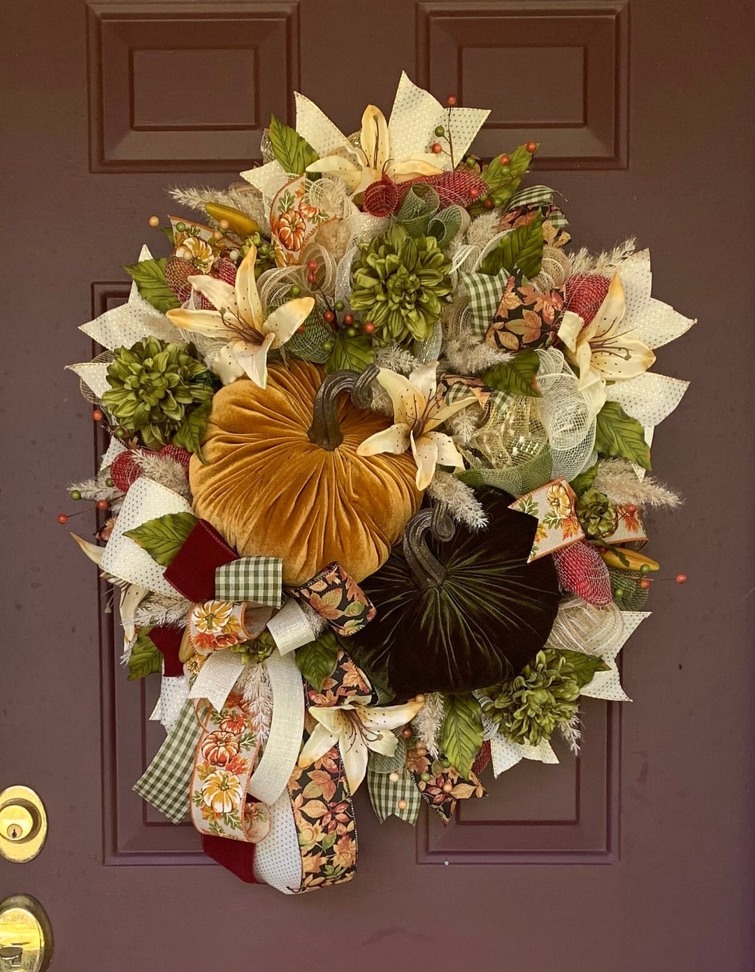 Fall Pumpkin Wreath for Front Door, Fall Wreath, Velvet Pumpkin Wreath ...