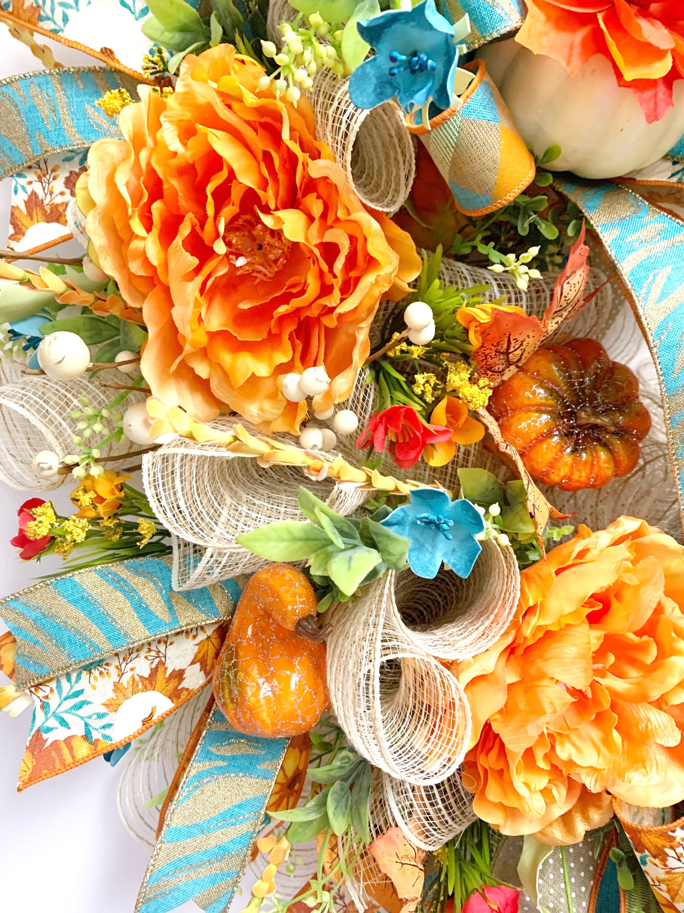 Fall Wreath for Front Door Turquoise and Orange Fall Wreath - Etsy