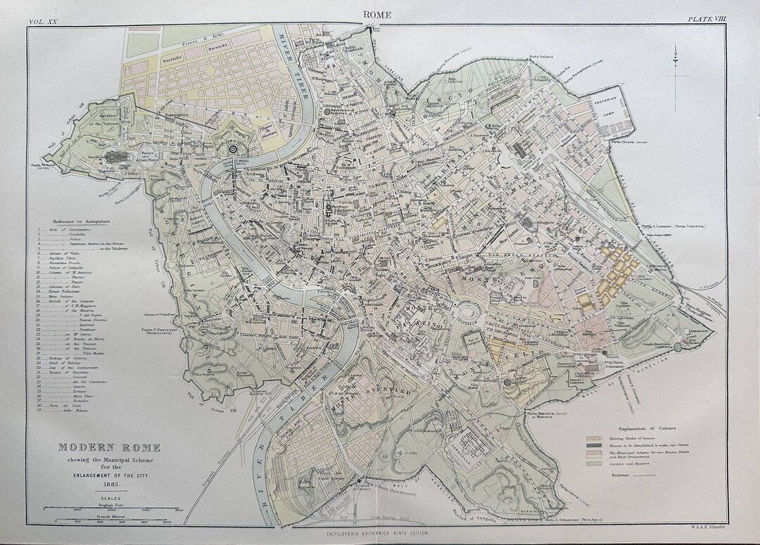 ROME City Map - Original From “encyclopedia Brittanica”- 9th Edition - Etsy