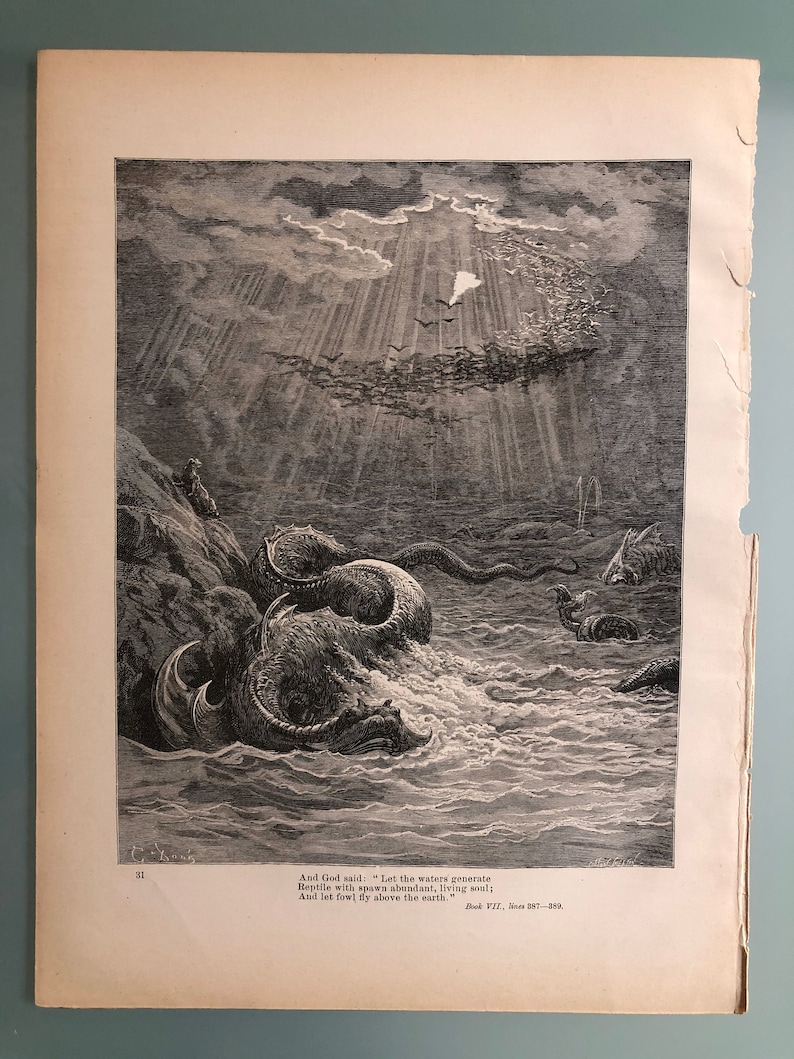 A REPTILE’S SOUL - Illustration by Gustave Doré - Original From "milton ...