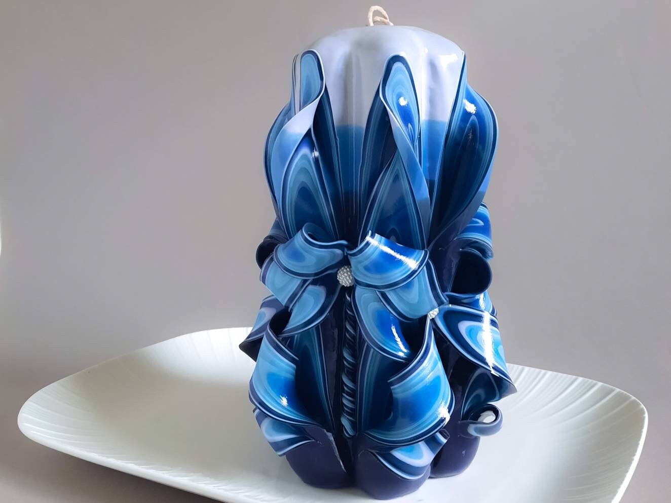 Luxurious Large Blue Carved Candle. - Etsy