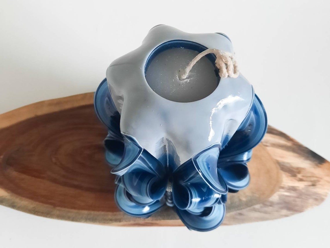 Luxurious Large Blue Carved Candle. - Etsy