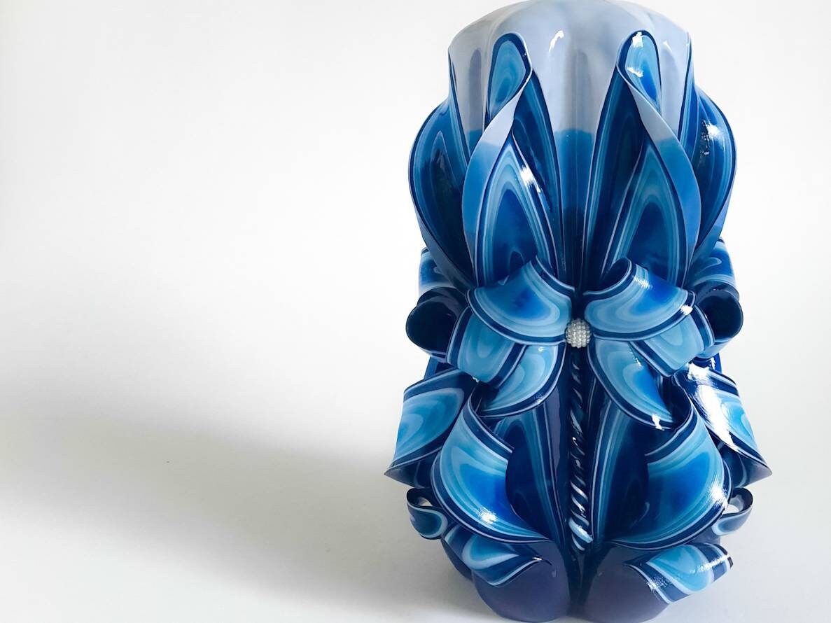 Luxurious Large Blue Carved Candle. - Etsy