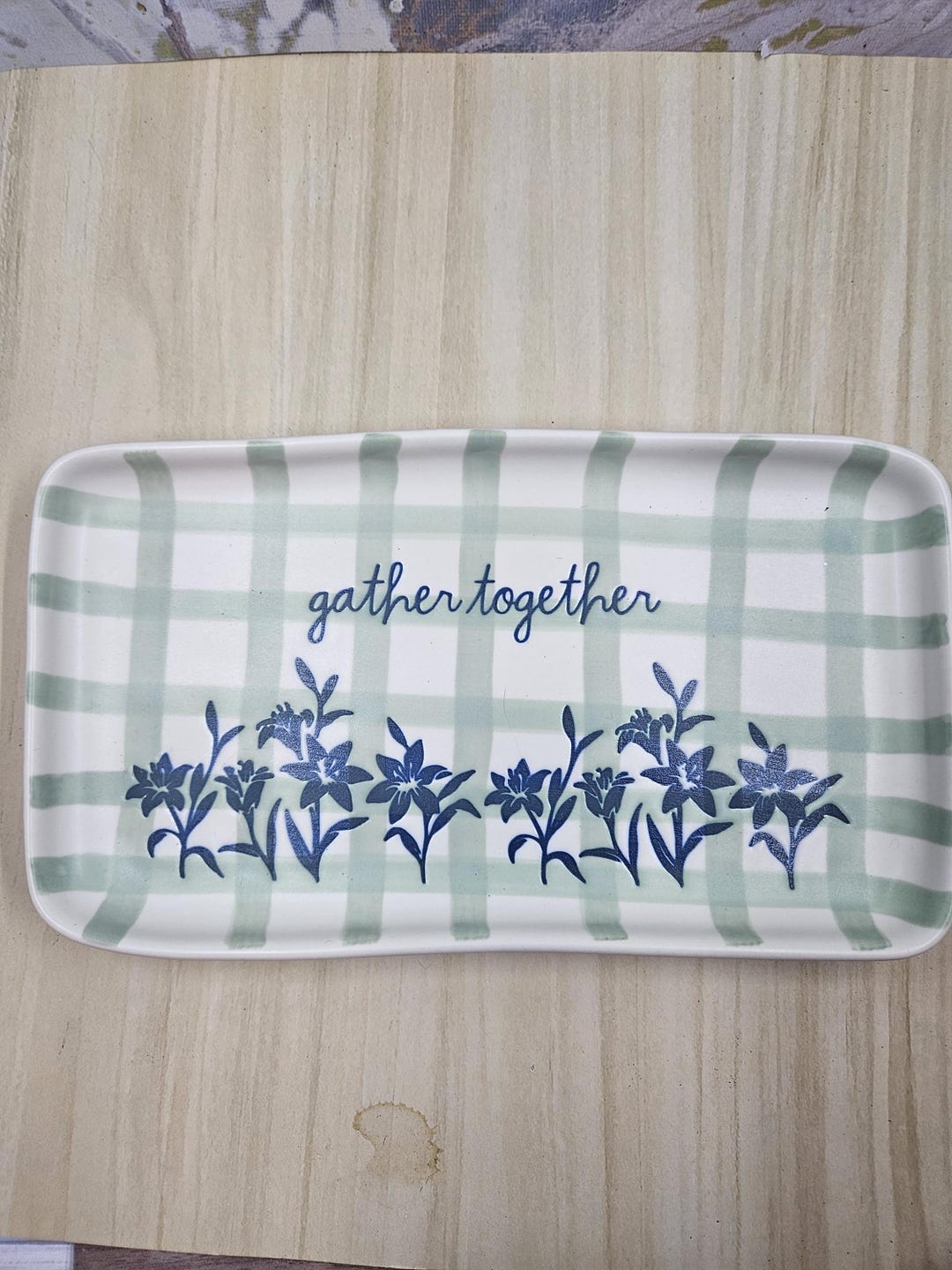 Rae Dunn Sage Green Plaid Tray, Gather Together - BRAND NEW!!! - Etsy