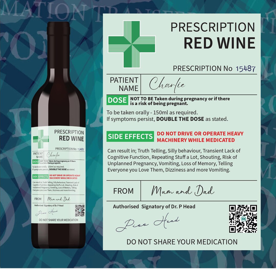 Personalised Wine Labels Prescription Wine Stickers, Custom ...