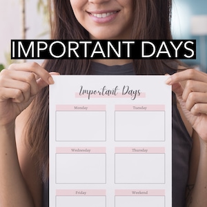 Important Days Tracker | Important Days Log | Journal Page | Planner ...