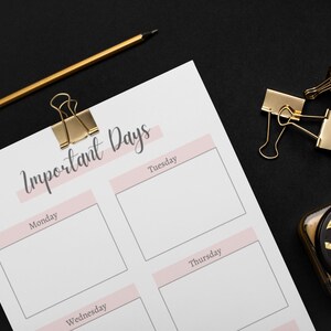 Important Days Tracker | Important Days Log | Journal Page | Planner ...