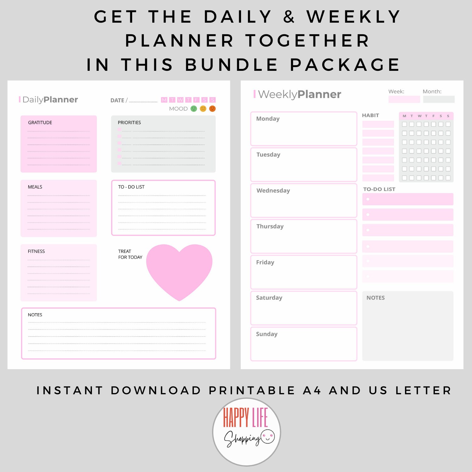 Day Week Planner Template Weekly Day Week Bundle Instant Download PDF ...