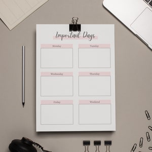Important Days Tracker | Important Days Log | Journal Page | Planner ...