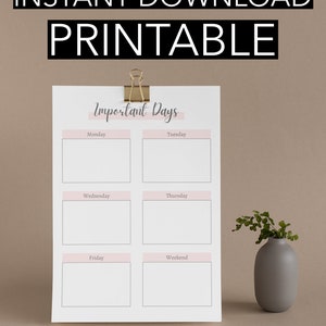 Important Days Tracker | Important Days Log | Journal Page | Planner ...