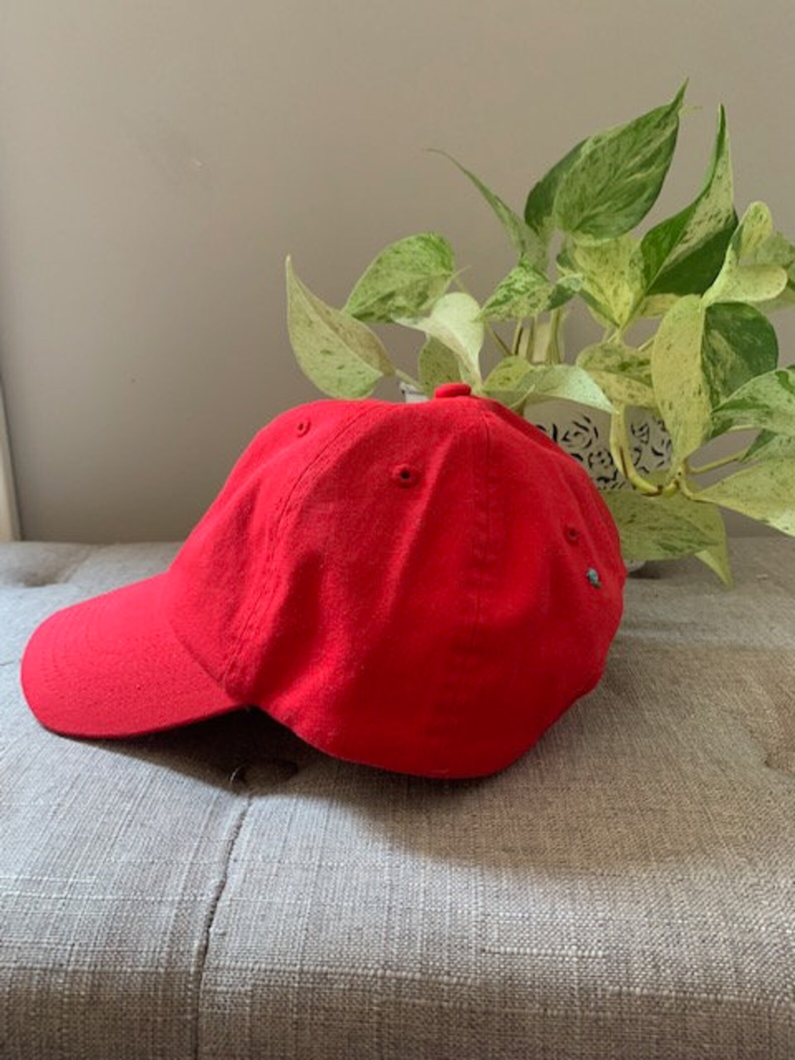 True Red Cap With White and Blue Flowers, Blue and White Flowers on Red ...