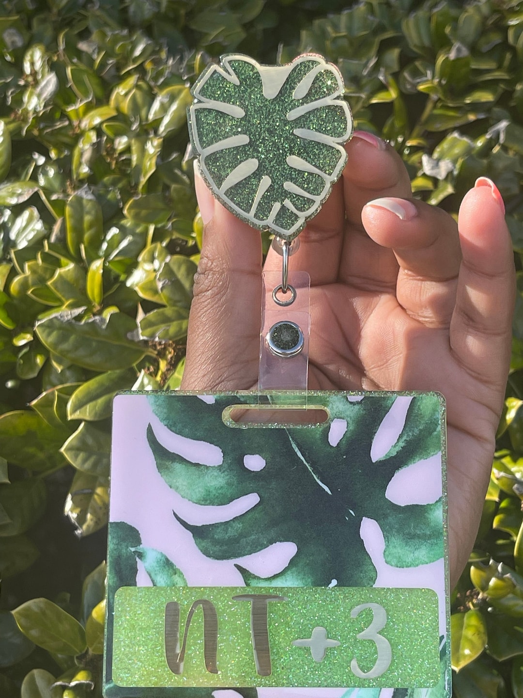 Custom Glitter Monstera Leaf Badge Reel & Buddy Set - Etsy