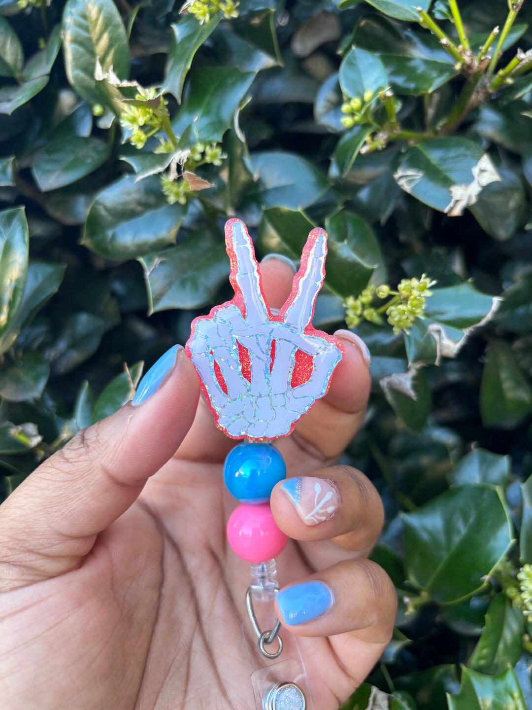 Custom Glitter Peace Sign Skeleton Hand Badge Reel - Etsy